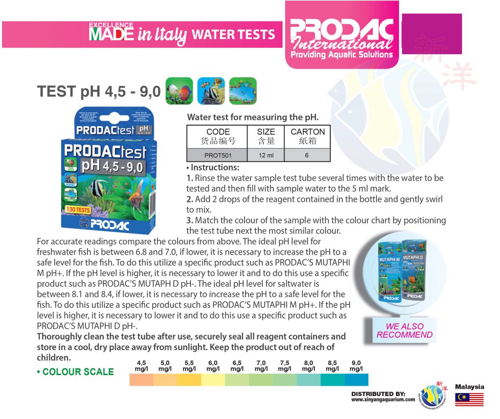 PRODAC Test pH 4.5 - 9.0 (130 TEST) - Xin Yang Aquarium and Pets
